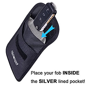 Wisdompro Faraday Bag for Key FOB (2 Pack), WP5696 RFID Key FOB Protector RF Car Signal Blocking Faraday Cage Protector with keyclip, Anti-Theft Pouch, Anti-Hacking Case Blocker - Black
