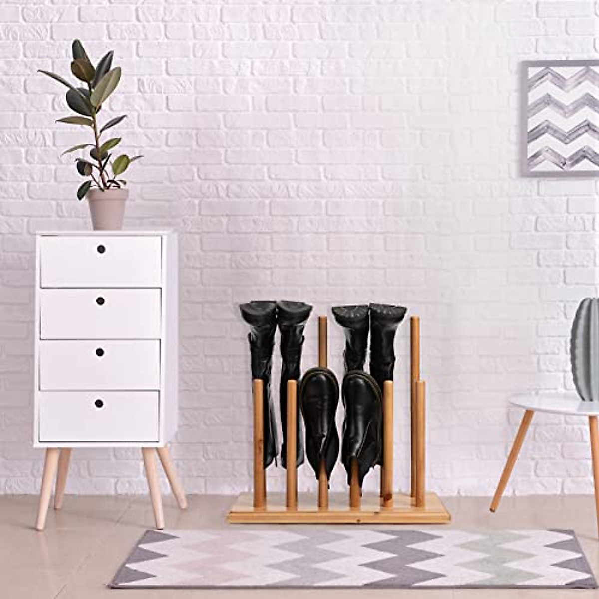 PARANTA Wooden Boots Storage Rack, 6-Pair Tall Boots Holder, Stand-Alone Shoe Organizer, Natural