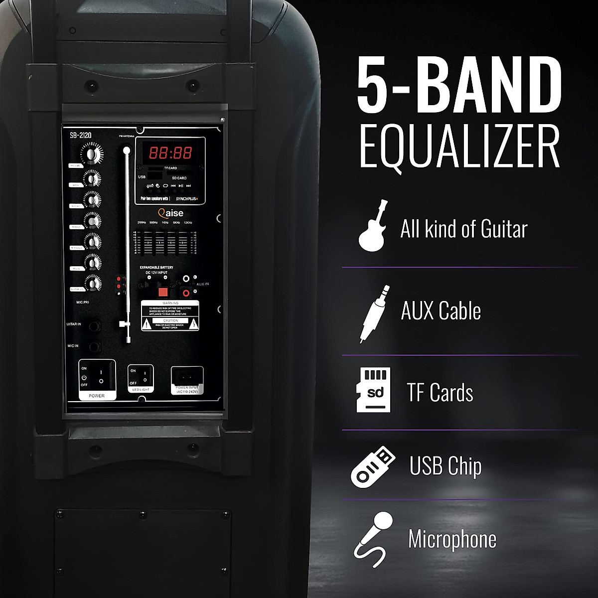 QAISE Portable Bluetooth Speaker & Karaoke Machine - Portable PA System with Wireless Mic, Professional Dual 10” Subwoofer with Lights, 7h Play time, 5000 Watts Peak Power - SonicBoomer X-BASS