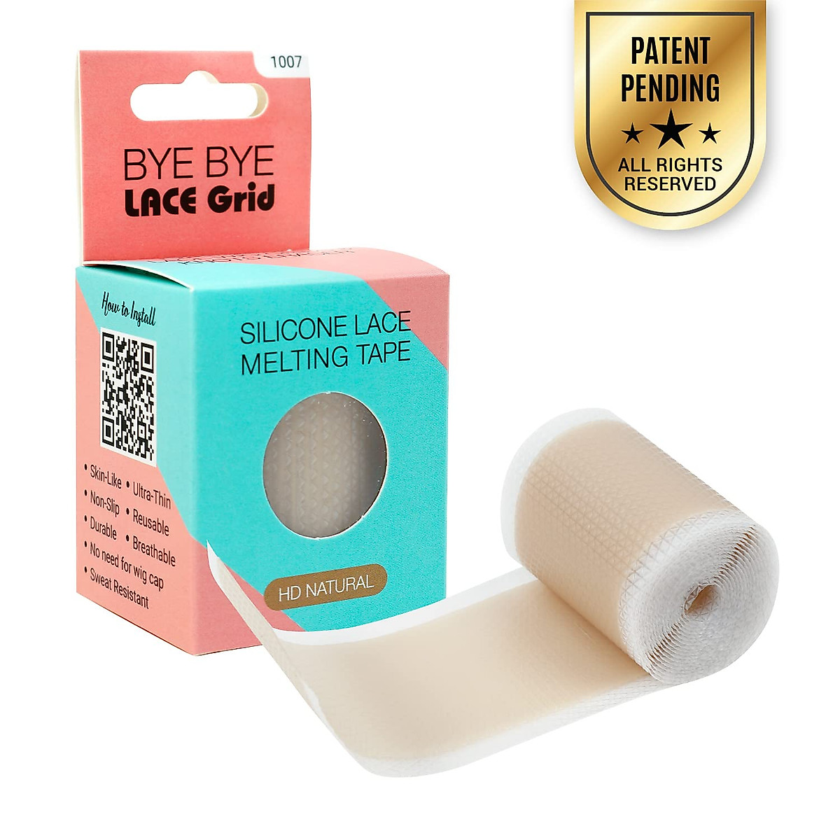 STUDIO LIMITED Lace Wig Grids and Knots Eraser Silicone Melting Tape, Bye Bye Lace Grid HD Natural Hide Cover Skinlike Durable Breathable Reusable Ultra-Thin Non-Slip Tape (Natural)