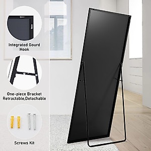 Sweetcrispy Mirror Full Length 71"x30" Full Body Floor Standing Mirror Hanging or Leaning Against Wall, Large Wall Mirror with Stand Aluminum Alloy Thin Frame for Bedroom Cloakroom, Black