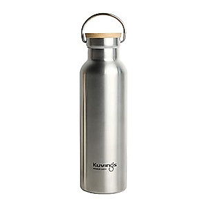 Kuvings Stainless Steel Water Bottle | Double Wall Vacuum Insulated Water Bottle | Works with Hot & Cold Drinks | Eco-friendly Lid with Bamboo Detail | BPA-Free, Plastic-Free & Dishwasher-Safe | 12 OZ