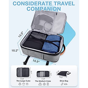 BAGSMART Travel Laptop Backpack, 40L Expandable Airline Approved Carry On Backpack with Packing Cubes, Water Resistant Weekender Backpack Fits 17 Inch laptop, Luggage Daypack with Shoe Bag,Grey