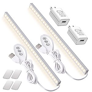 DWEPTU 2Pack LED Under Cabinet Lighting Dimmable Under Cabinet Lights with USB Powered for Closet Light Bar Under Counter Lighting Work Tables Student Dormitory (Include AC Plug)