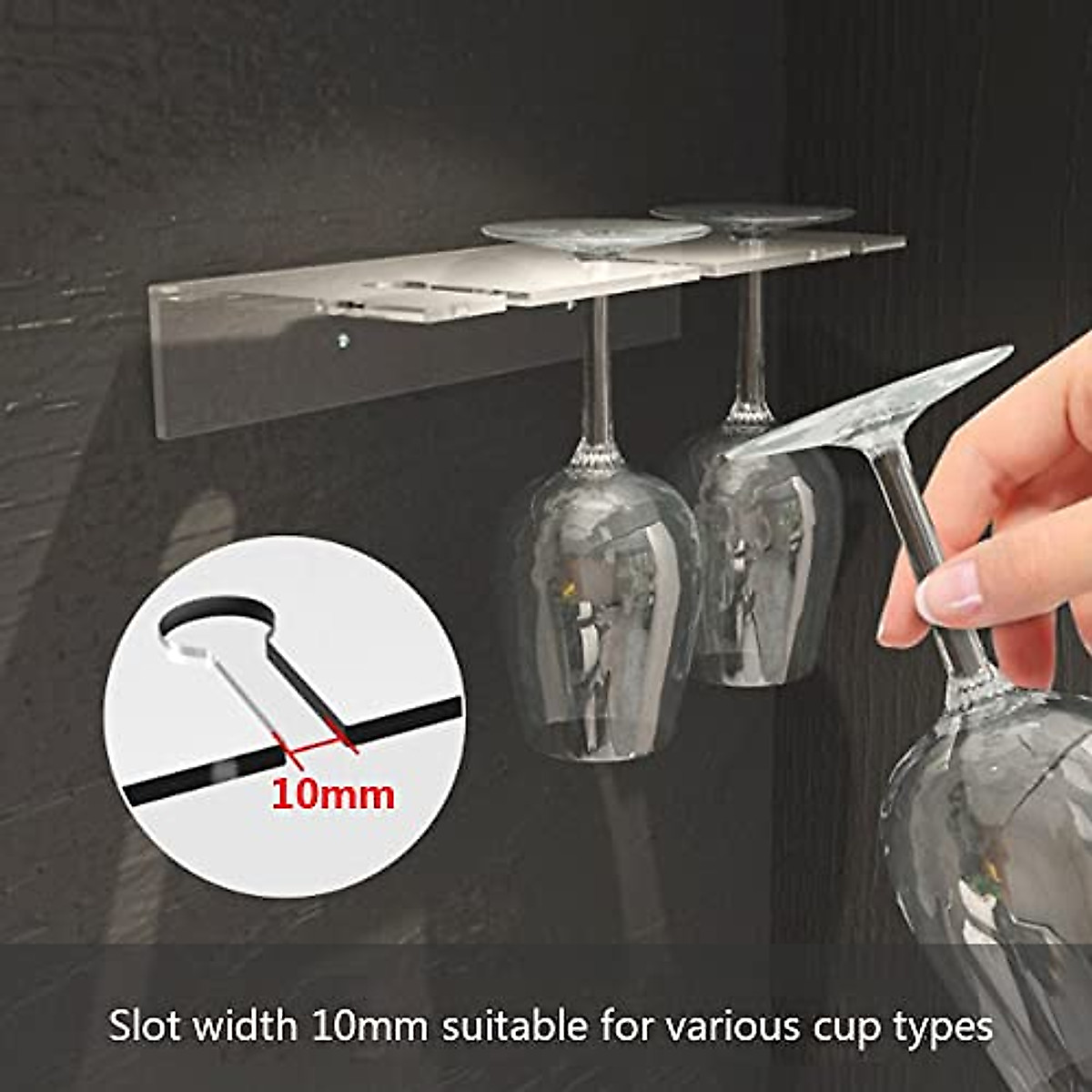 Wine Glass Rack|Stemware Holder|Wine Glass Organizer Glasses Storage Hanger for Bar Kitchen|Acrylic 2 pieces (Black)