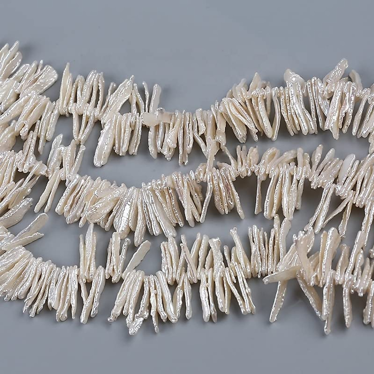 Tucus 5-7 * 25mm White Long Biwa Freshwater Peal Beads Strand - (Color: White)