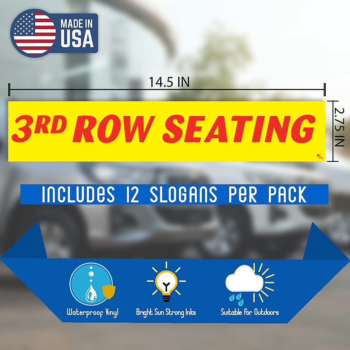 Versa Tags Windshield Slogan Stickers 12 Pack of Save Stickers 12 Pack of 3RD Row Seating Slogans 12 Pack of WE Finance Window Stickers (36) Dealership Stickers Red On Yellow