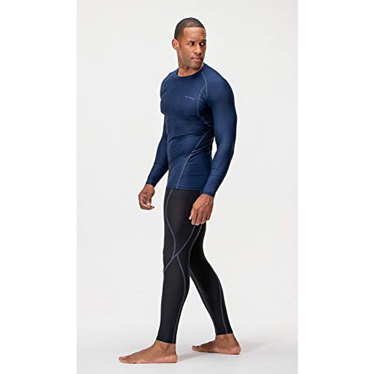 DEVOPS 3 Pack Men's UPF 50+ Long Sleeve Compression Shirts Quick Dry, Cool Gear for Garage Garden Gym Yard and Workouts (Medium, Black-Khaki-Navy)