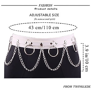 TWINKLEDE Punk Leather Belly Waist Chain Belt Circle Body Chains Festival Rave Body Chain Jewelry for Women and Girls (White)