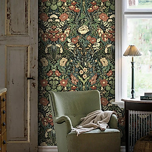 Vintique Vintage Peel and Stick Wallpaper Black and Green Wallpaper Boho Floral Peel and Stick Wallpaper Contact Paper Leaf Removable Wallpaper SelfAdhesive for Cabinets Shelf Liner Vinyl 17.3in*9.8ft