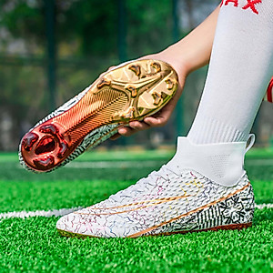 Niber Unisex Soccer Cleats Football Ankle Spikes Lace-Up Lightweight Professional Firm Ground Sports Athletic Exercise Turf Shoes Sneaker