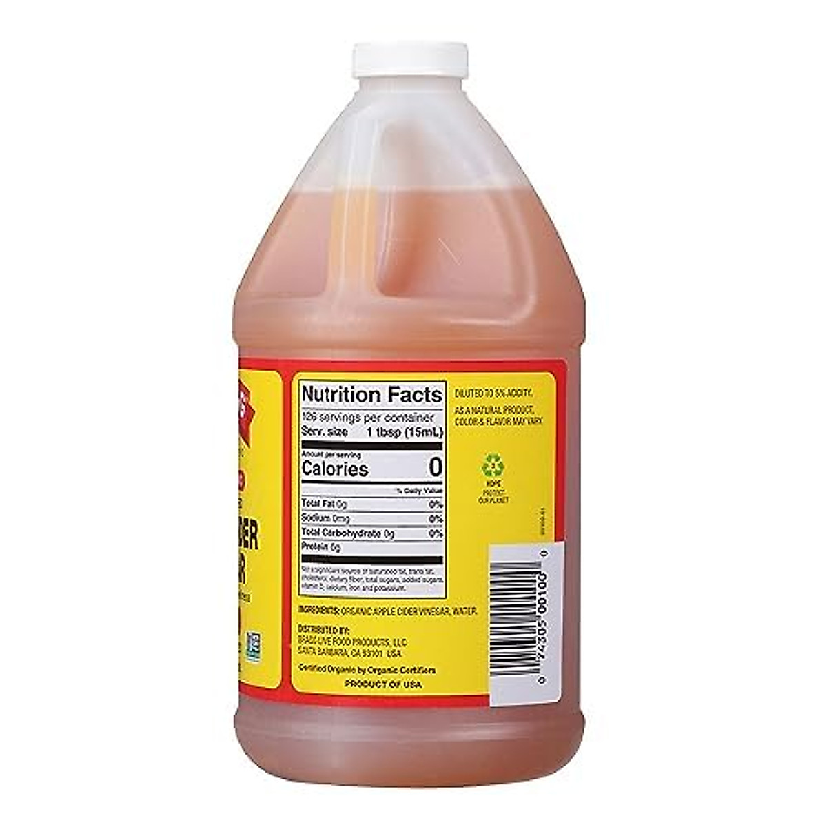 Bragg Organic Apple Cider Vinegar With the Mother– Raw, Unfiltered All Natural Ingredients (64 Fl Oz (Pack of 1))