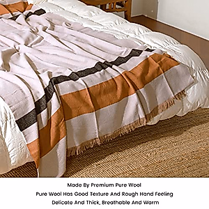 ZonLi Herringbone Striped Wool Blanket with Fringe, 50"x60" Warm Washable Wool Throw Blanket for Military, Camping, Outdoors, Emergency Kits, All Season Use(Oat)