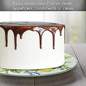 CounterArt Watercolor Lemons 4mm Heat Tolerant Tempered Glass Lazy Susan Turntable 13" Diameter Cake Plate Condiment Caddy Pizza Server