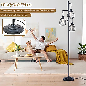 DYLBRIHOM 68.5” Dimmable Floor Lamp, Industrial Farmhouse Floor Lamps with Elegant Teardrop Cages, Rustic Floor Lamps Black Tall Vintage Pole Lamps for Living Room Bedroom Office, 3 LED Bulbs Included