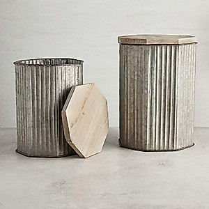 47th & Main Corrugated Rustic Metal Canister with Lid, Large, Galvanized