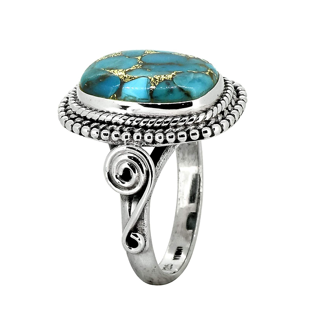 YoTreasure 10x14 MM Blue Copper Turquoise Ring 925 Sterling Silver Jewelry