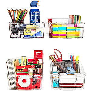 Jinamart Plastic Pull out Storage Bins 4 Pack, Multi-Use Organizer Bins with Built-in Handles, BPA-Free for Pantry, Home and Fridge Organization (14.5"L x 8.5"W x 4"H )