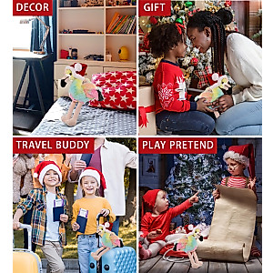 DolliBu Santa Rainbow Flamingo Stuffed Animal Plush Toy - Wild Animal Dress Up with Red Santa Claus Hat, Cute Wildlife Gift, Perfect Holiday with Name Personalization - 8 Inches