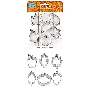 R&M International Mini Autumn Leaf Cookie Cutters, Acorn, Pumpkin, Oak, Maple, Aspen, Apple, 6-Piece Set in Gift Tin
