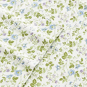 Laura Ashley - King Sheet Set, Soft Sateen Cotton Bedding Set - Sleek, Smooth, & Breathable Home Decor (Spring Bloom Wildflower, King)