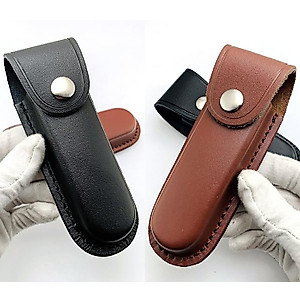 Jingelmall Pocket Knife Sheath Black Genuine Leather Belt Case Universal Folding Pocket Knife with Belt Loop Pouch Fits Any 5" Folding Pocket Knife