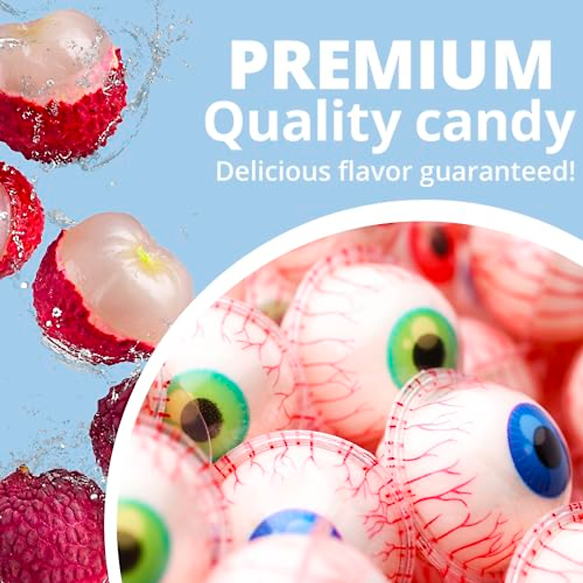 Gummy Candies - Jelly Filled Gummies - Gummy Eyeballs Halloween Candy Filled with Real Peach Jam - 5 pcs Individually Wrapped Chewy Candy - Halloween Party Favor