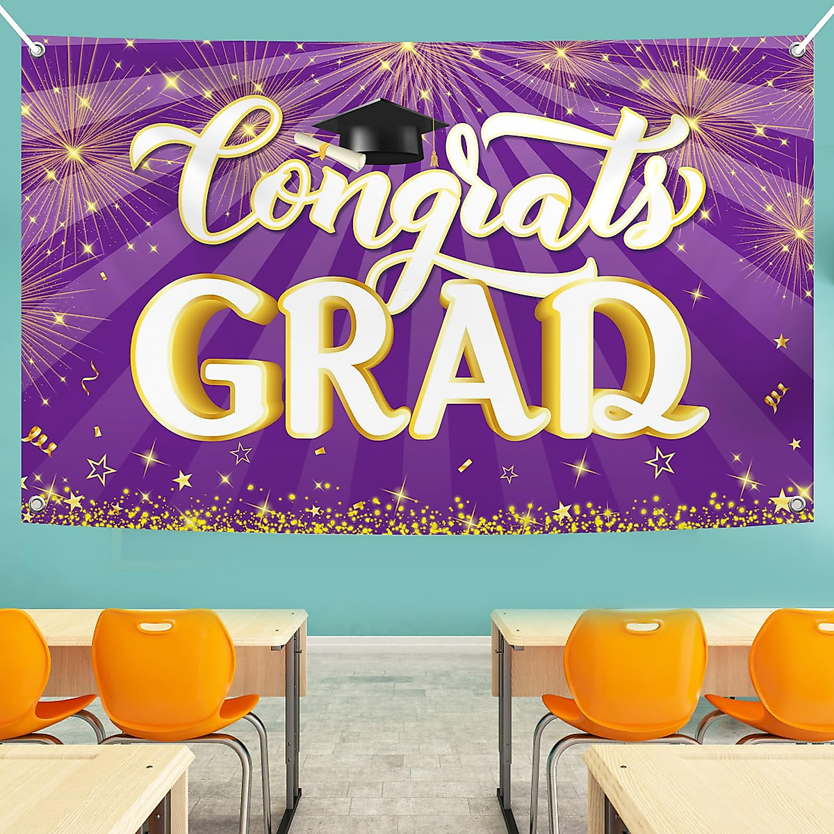 YQUQWN, Purple Graduation Banner Backdrop- Big, 72x44 Inch, Purple Graduation Decorations, Congrats Grad Banner for College Graduation Party Decorations 2024, Graduation Decorations Class of 2024