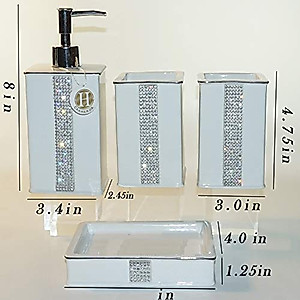 CAAHANJIA Bathroom Accessories Set 4 Pcs-Ceramic Gift Set Soap Dispenser Pump & Toothbrush Holder & Tumbler Cup & Soap Dish - Bathroom Home Decor Clearance, Countertop Vanity Organize (White01)