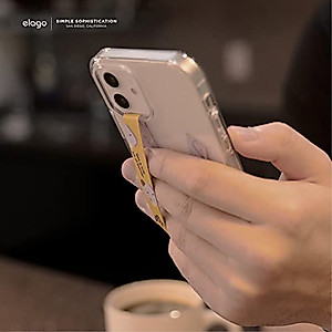 elago Phone Strap with Stickers, Phone Grip, Phone Loop Compatible with All Smartphone Case, Double Sided Design, Stickers Included, Compatible with Magsafe [Yellow Strap & Blueberry Ice Cream]