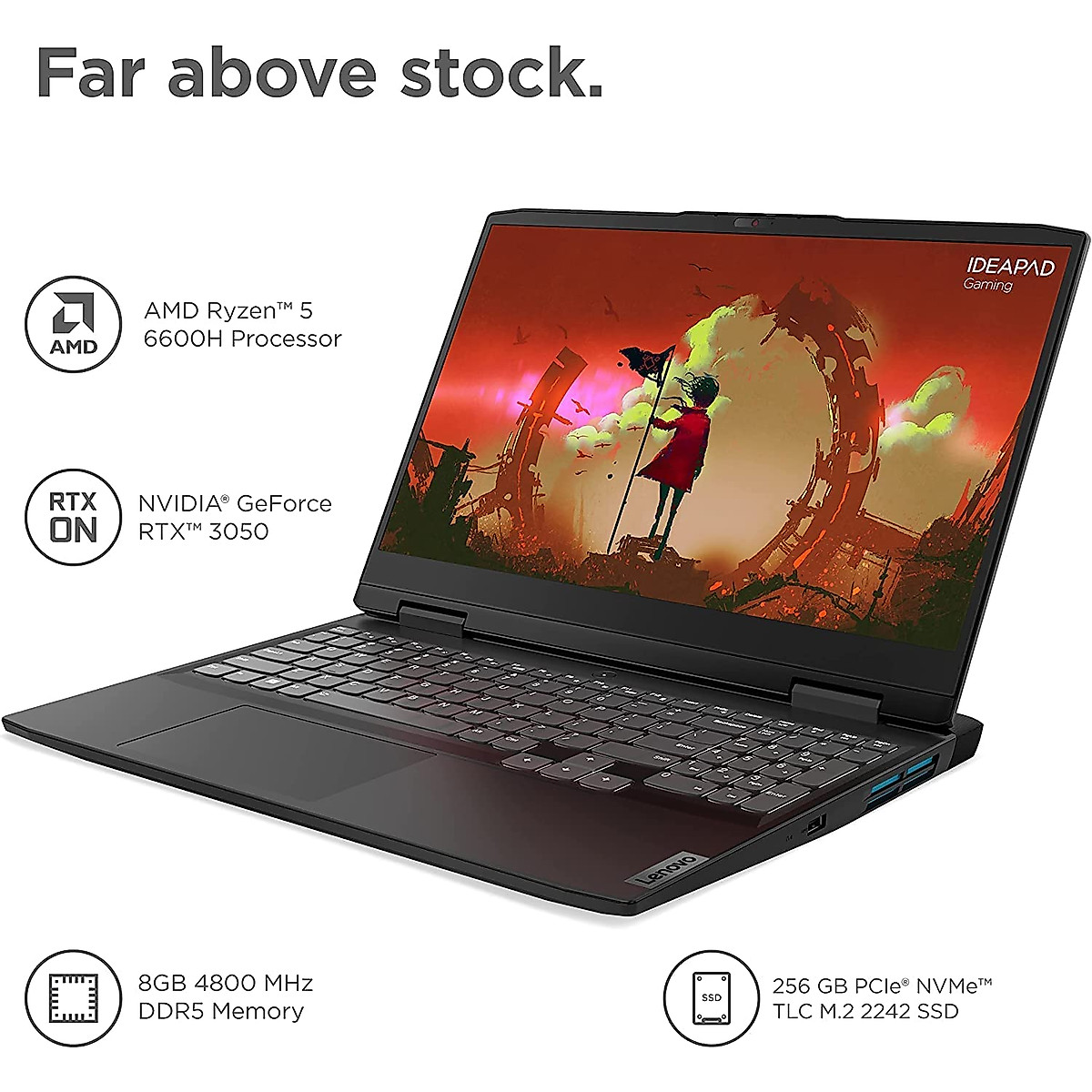 Lenovo IdeaPad 3 Gaming Laptop, NVIDIA GeForce RTX 3050, AMD Ryzen 5 6600H(Beat i5-12400F), 32GB DDR5 RAM, 1TB SSD, 15.6 Inch FHD Display, Wi-Fi, Windows 11 Home, Bundle with JAWFOAL