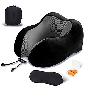 KIKIMO Travel Pillow for Tesla Model 3/Y/S/X Accessories, Memory Foam Neck Pillow for Airplane/Car/Office&Home Rest Use, Head Support Comfortable Portable Travel Pillows Kit