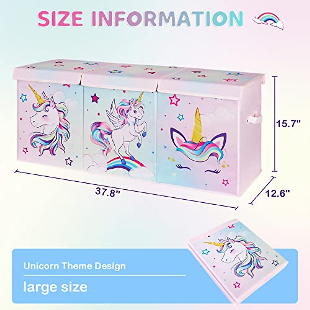 Unicorn Toy Box Chest – Large Toy Chest Organizer with Flip-Top Lid Collapsible Sturdy Storage Bin with Handles 38 x 13 x 16 Inch for Kids Girls Pink Closet Nursery Living Room Bedroom Playroom