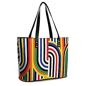 Womens Handbag Rainbow Pattern Leather Tote Bag Top Handle Satchel Bags For Lady