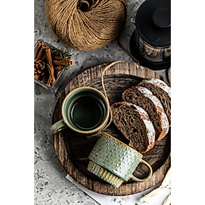 LYEOBOH Coffee Mug, Coffee Mugs Set of 4, Stackable Coffee Mugs with Rack and Spoons - 13 Oz Coffee Cup Set with Stand, Ceramic Coffee Mugs for Home & Kitchen, Blue and Green