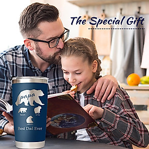 Personalized Tumbler with Names,Best Gifts for Dad, 10 Colors, Custom 20oz Stainless Steel Coffee Tumbler, Insulated Tumblers with Lid and Straw, Christmas Anniversary Birthday Gifts (Papa Bear, 20oz)