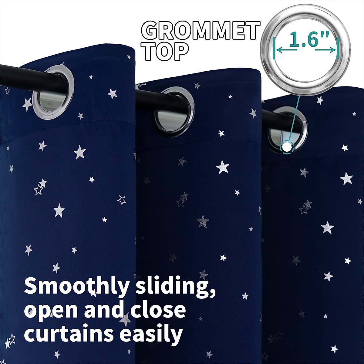 BGment Kids Blackout Curtains for Boys Bedroom, Star Curtains Thermal Insulated Grommet Window Drapes for Nursery, Set of 2 Panels (42 x 63 Inch, Navy Blue)