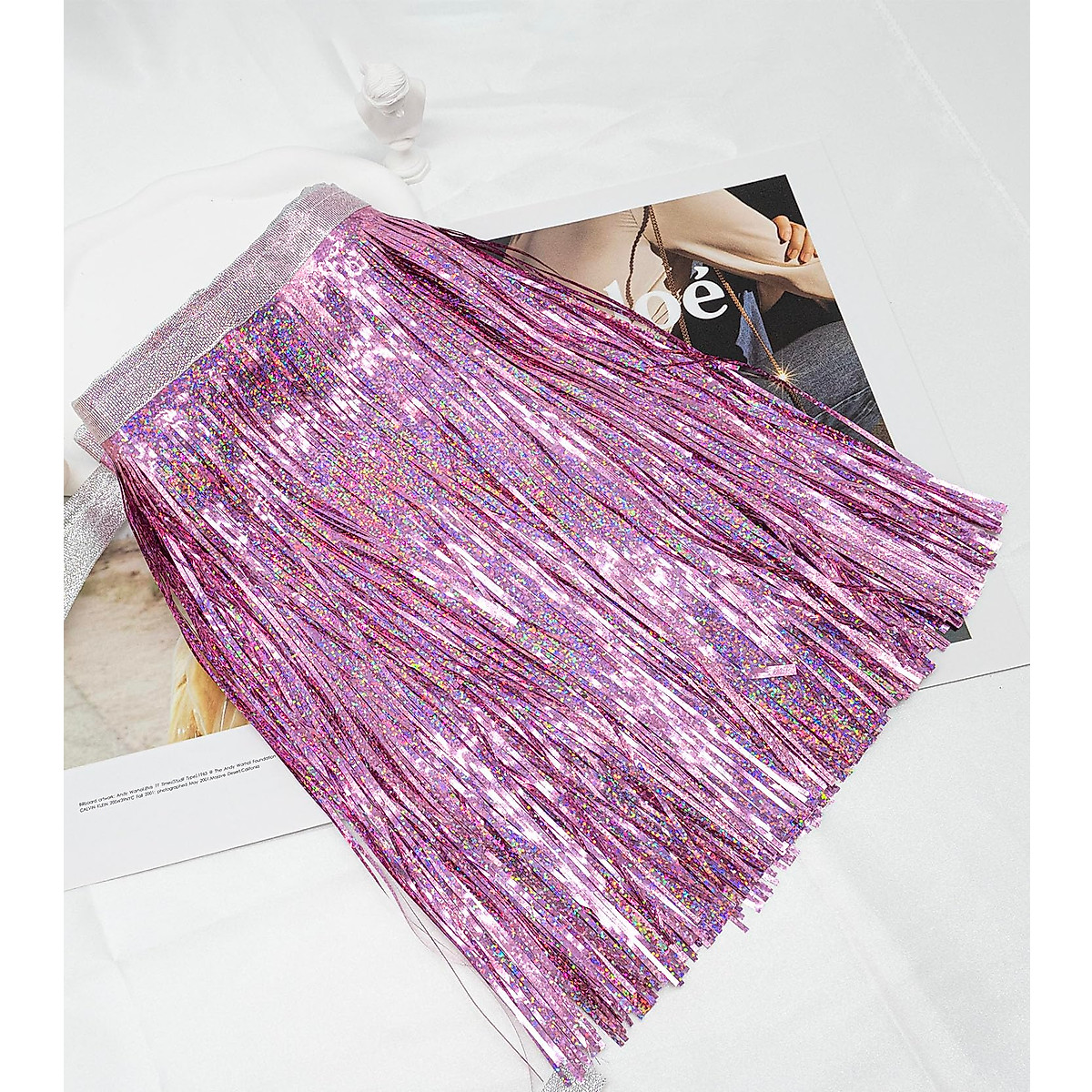 Sharonlily 2 Pack Glitter Pink Foil Fringe Garland-4 Layers Thick | Shiny Metallic Tinsel Streamers, Hanging Fringe Banner for Wedding Christmas Decoration Home Hanging Parade Floats