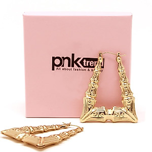 Pnk Trend Gold Tone Hollow Casting Hip-Hop Oversized Triangle Bamboo Large Hoop Earrings for Women, 50 mm/ 2 Inches with Gift Jewelry Box