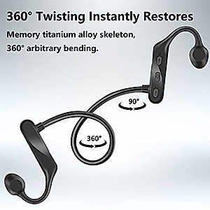 VOFUOE Bone Conduction Bluetooth Headphones, Wireless Open-Ear Headphones with Microphone, Sports Headset IPX5 Sweatproof Earphones for Outdoor, Running, Cycling, Driving, Hiking, Gym-Black