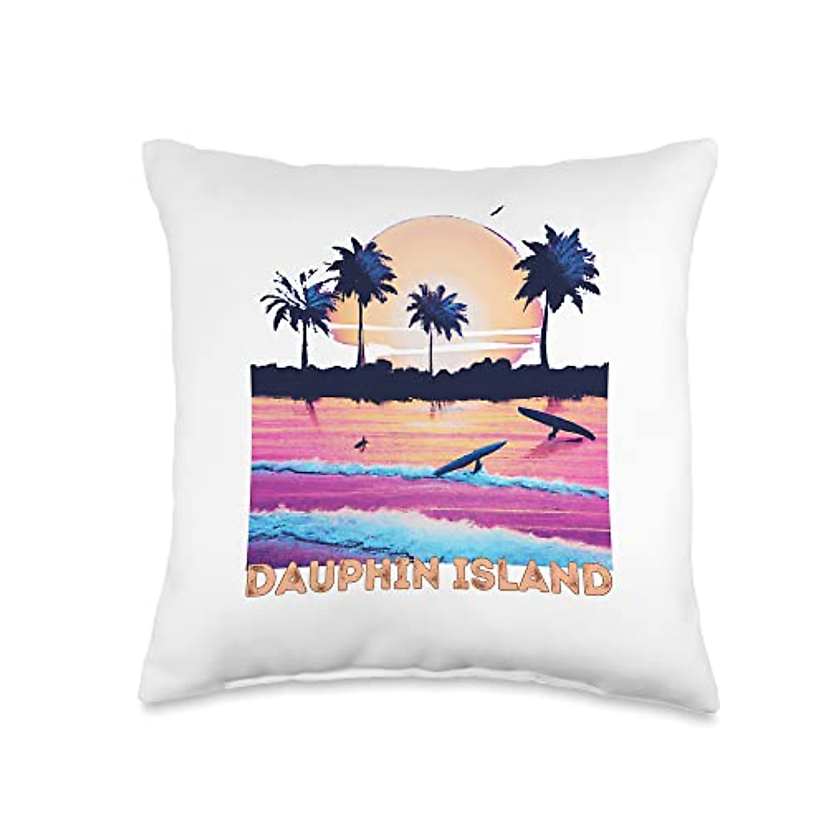 Dauphin Island Retro Beach Accessories Retro Dauphin Island Alabama Souvenir Surf Throw Pillow, 16x16, Multicolor