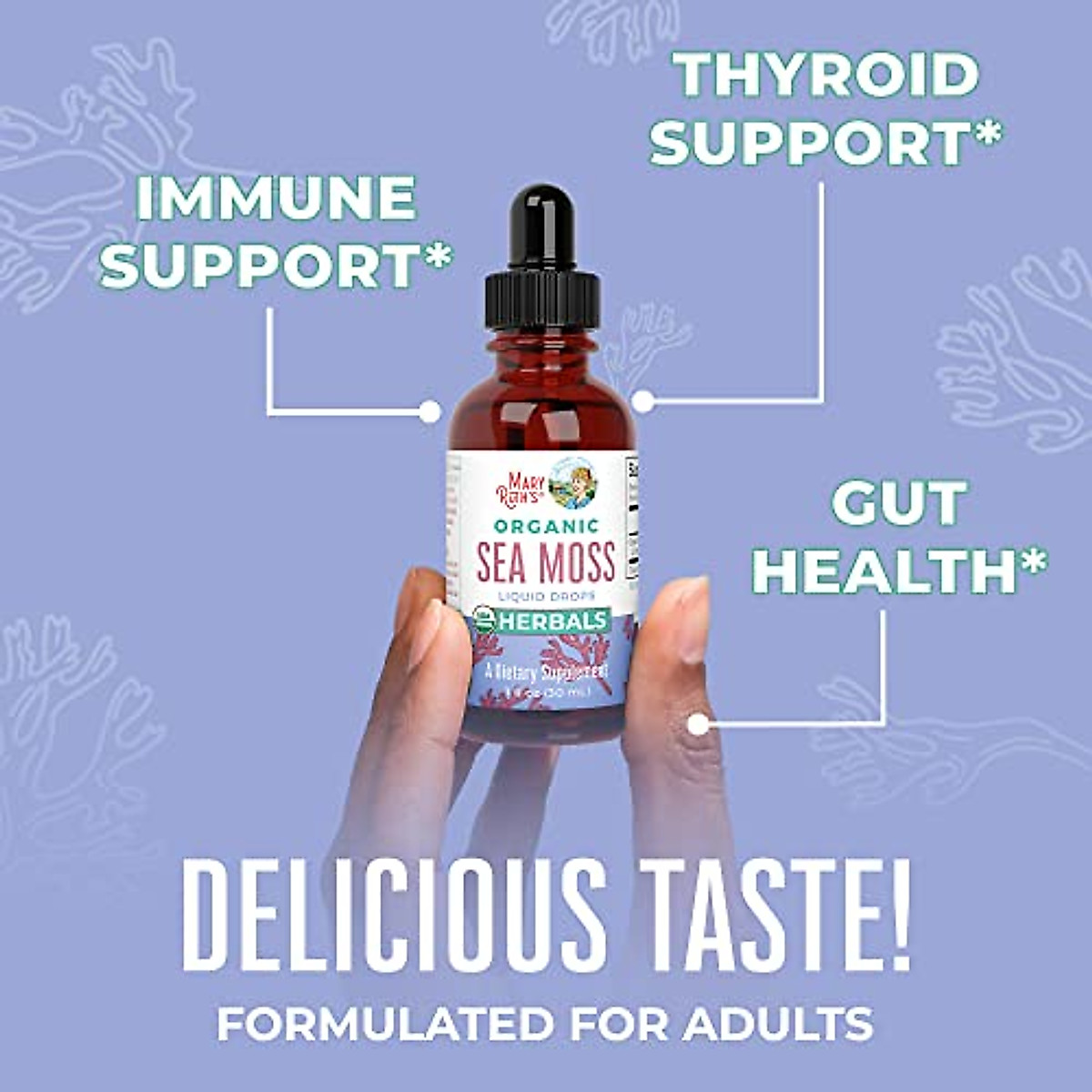 MaryRuth's Irish Sea Moss Liquid Drops | Sugar Free | SeaMoss for Gut Health and Immune Support | Formulated for Adults & Kids Ages 14+ | Unflavored | Vegan | Non-GMO | Gluten Free | 1 Fl Oz