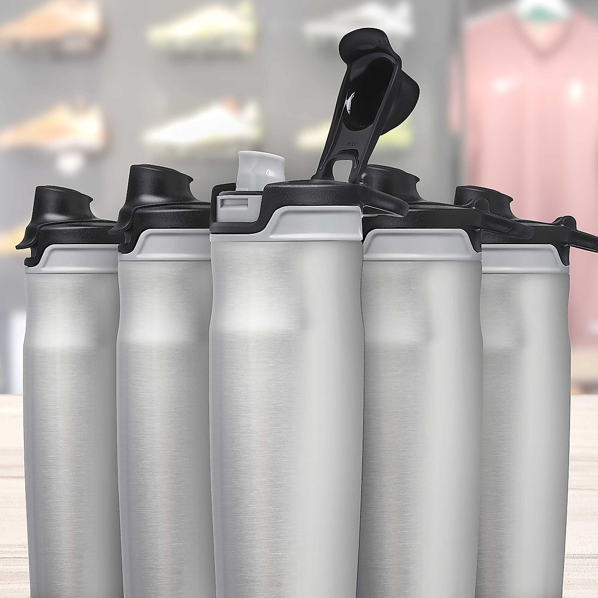 DISCOUNT PROMOS Juno Water Bottles with Flip Lid 20 oz. Set of 6, Bulk Pack - Reusable, Great for Gym, Hiking, Cycling and for School - Silver