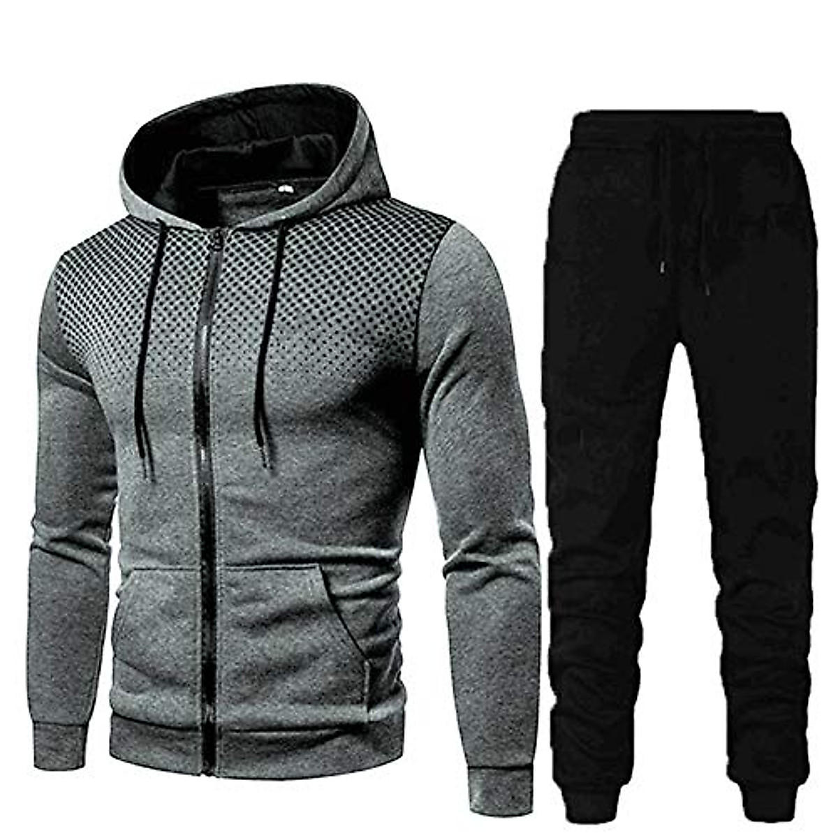 Sweatshirts for Men Color Block 2 Piece Outfits Casual Full Zip Sweatsuit Patchwork Sport Hoodies and Pants Set Black Sweatshirt Hoodies Blank Hoodies Hoodies,(B-Gray,L)