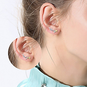 YAFEINI Star Earrings Pair of 2 Different Pearl Ear Climber Earrings 925 Sterling Silver Jewelry Gifts for Her Girlfriend Women