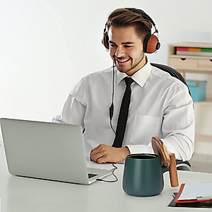 GOOD ALWAYS Ceramic Coffee Mug, Tea Cup for Office and Home, 14 Oz Coffee Cup with Lid and Spoon, Valentines Day, Birthday Gifts, House Warming Presents for New Home, 1 Pack (Dark Green)