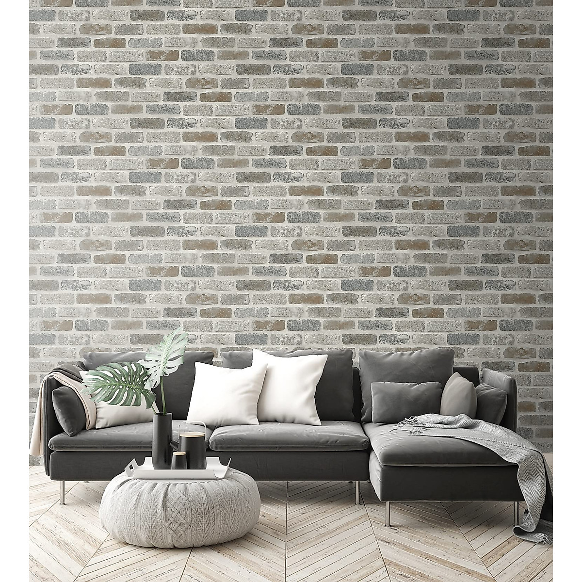 NextWall Washed Faux Brick Peel and Stick Wallpaper