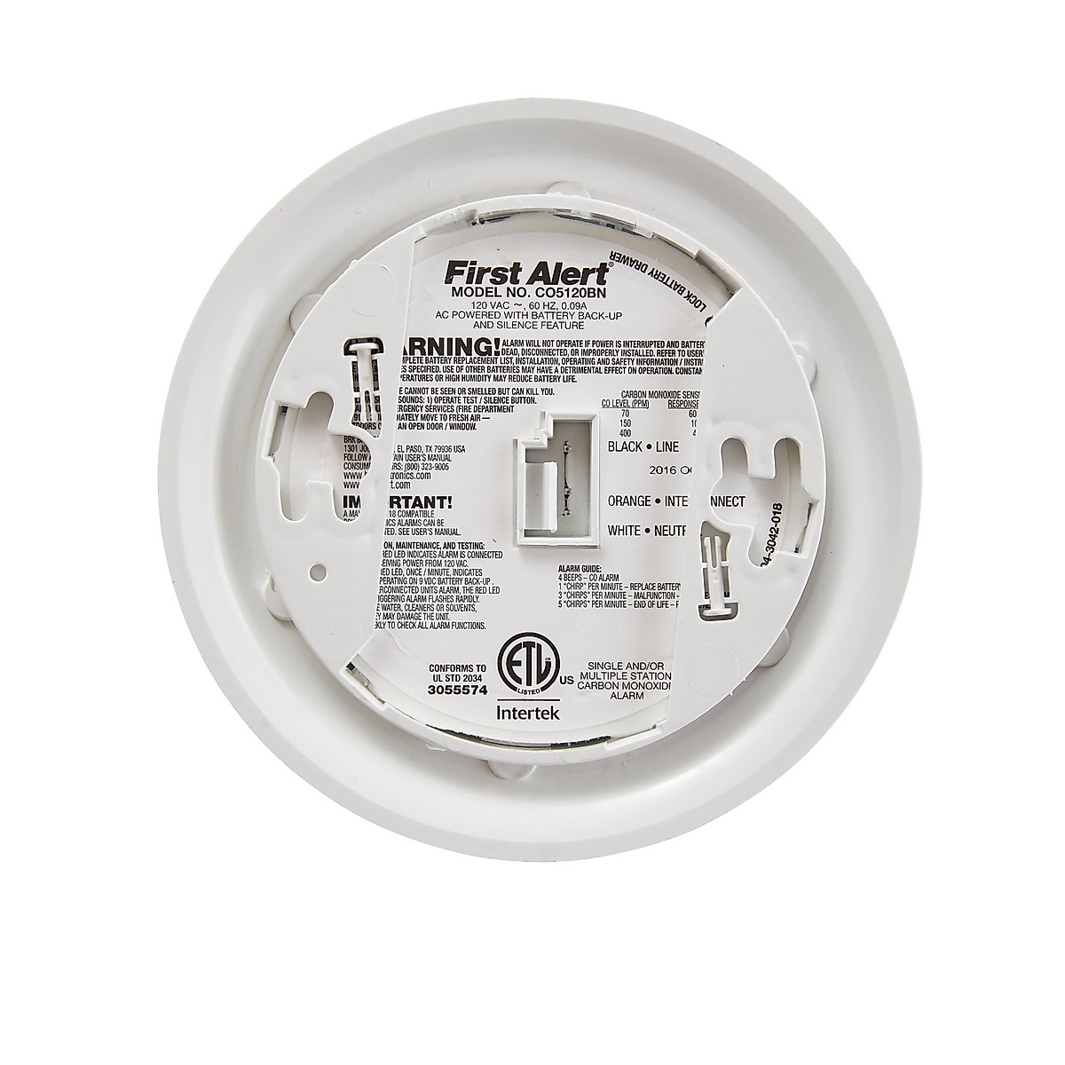 FIRST ALERT BRK CO5120BN Hardwired Carbon Monoxide (CO) Detector with Battery Backup , White