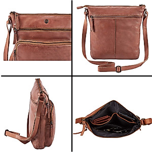 Crossbody Bags for Women Real Leather Purse Handmade Vintage Crossover Shoulder Pocketbook (Cognac Washed Vintage)