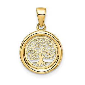 Diamond2Deal 14k Yellow Gold Tree of Life Circle Pendant (L-14mm W-14mm)